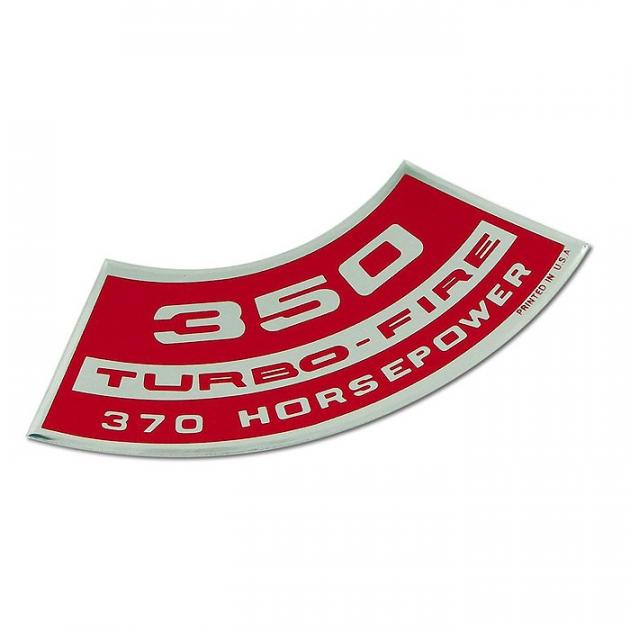 Full Size Chevy Air Cleaner Decal, 350ci/370hp Turbo-Fire, 1965-1972 ...