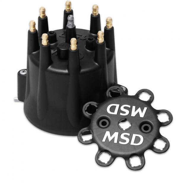 MSD Distributor Cap, V8, HEI Terminals, Black, Spark Plug Wire Retainer ...