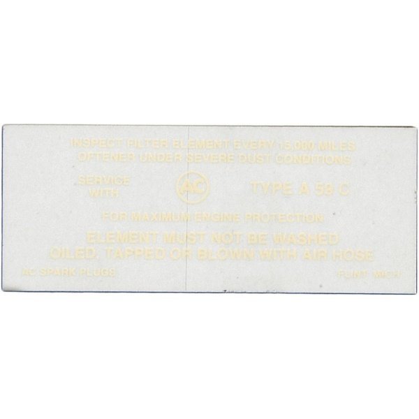 Full Size Chevy Air Cleaner Service Decal, 2 x 4-Barrel Carburetors ...