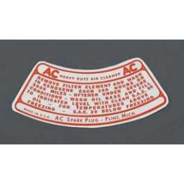 Chevy Air Cleaner Decal, 2-Barrel Carburetor, 8-Cylinder 1956-1957 ...